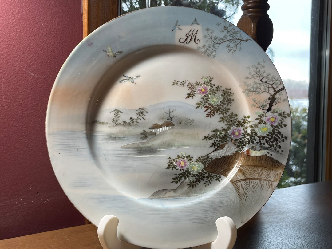 Antique Decorative Japanese Scenery Plate Dish Porcelain Birds Floral ...