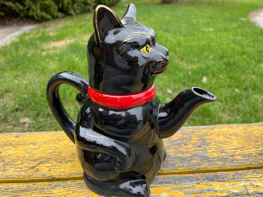 Shafford Redware Black Cat Teapot: Vintage Ceramic Novelty - Etsy