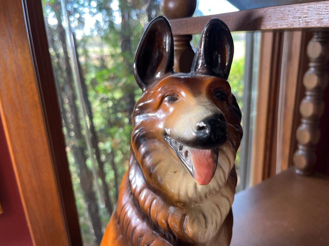 Bank, Collie, Plaster, Chalk, Collectible, Vintage, Large, Dog, Statue ...
