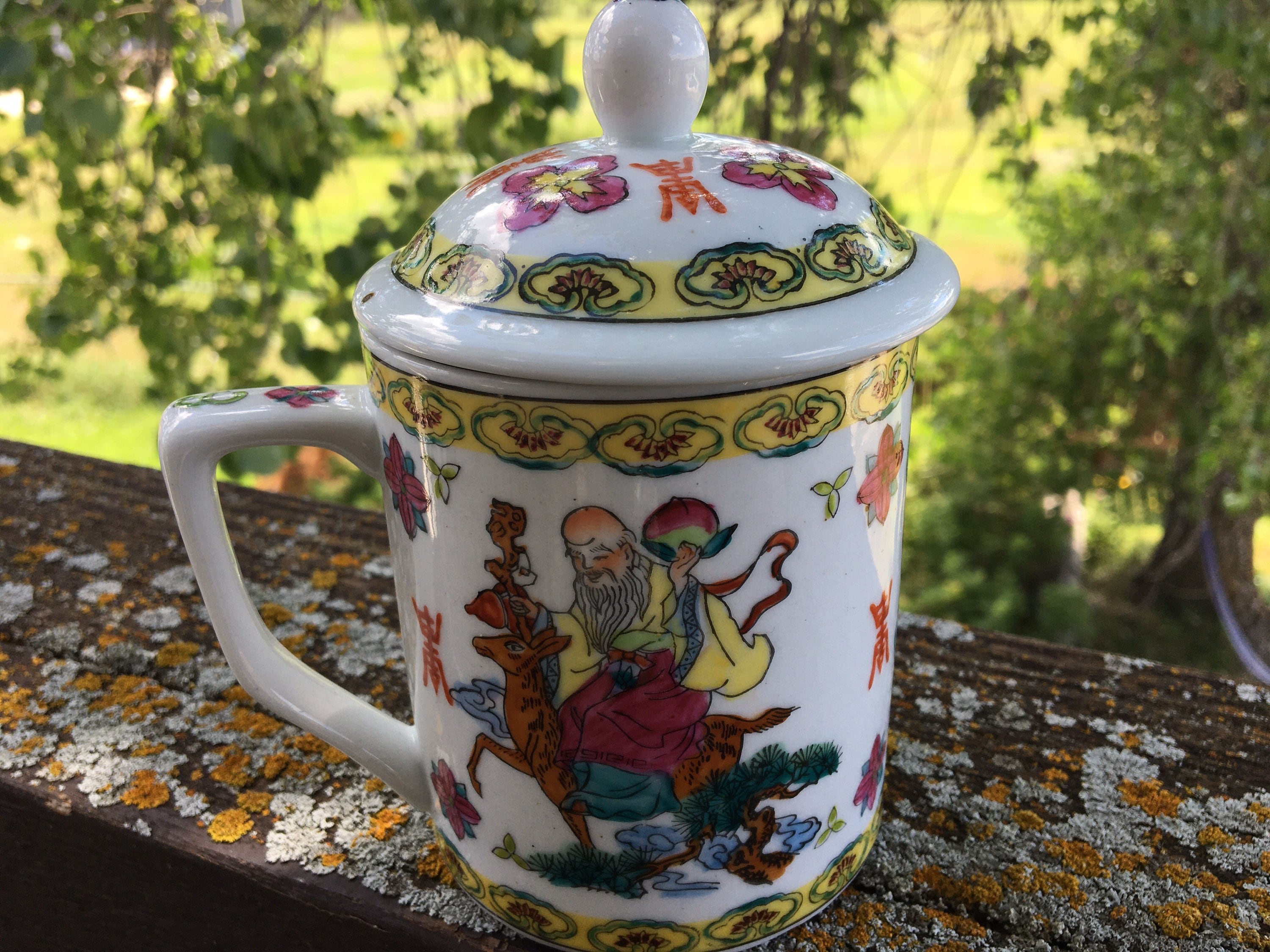 Chinese Porcelain Tea Cup With Lid Hand Painted Mug - Etsy