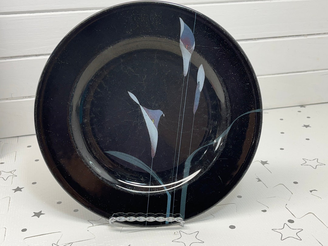 Mikasa Salad Luncheon Plate Opus Black Galleria 80s Lily FK 701 Vintage ...