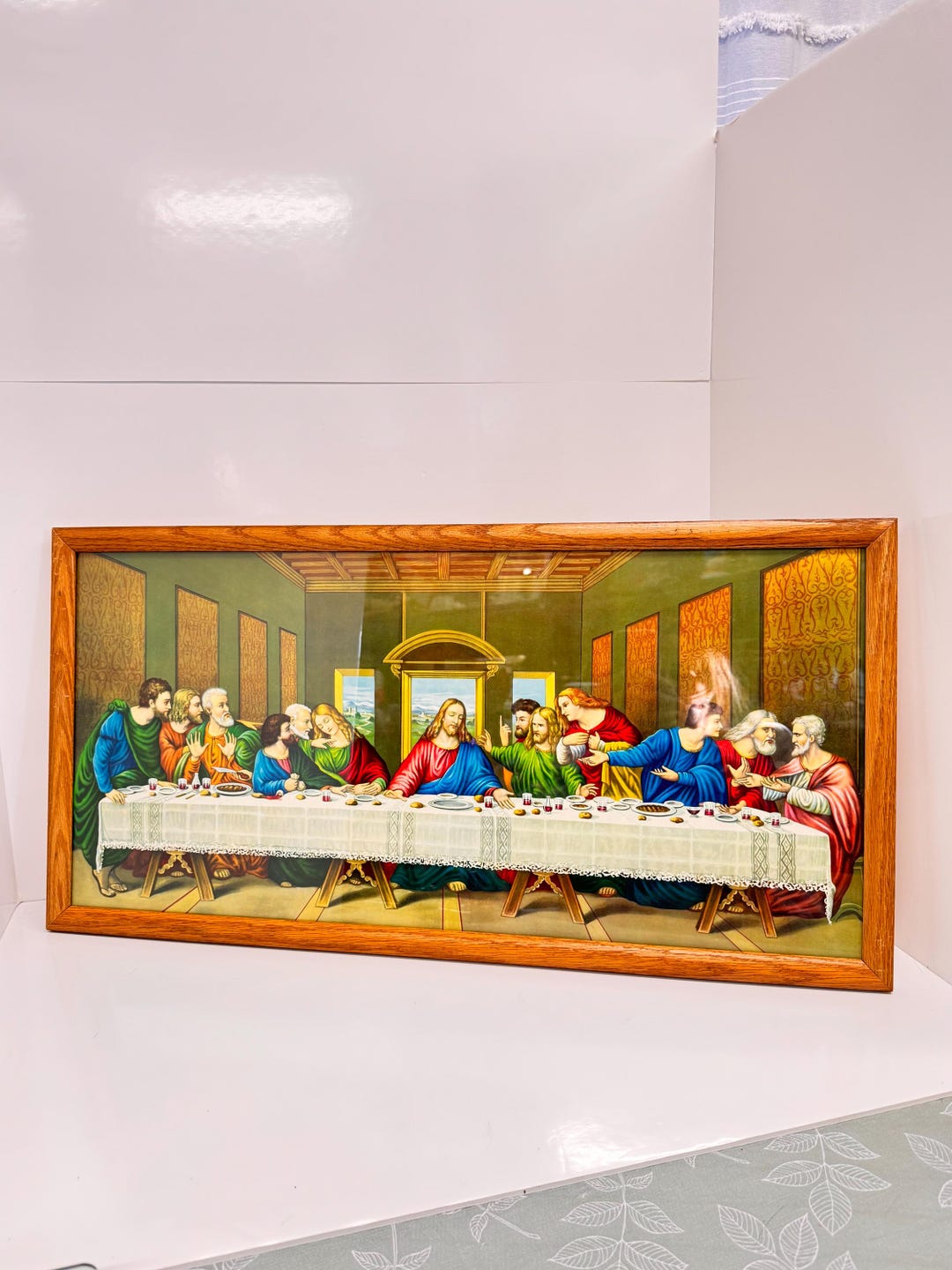 Print of the Last Supper Wooden Frame, Behind Glass Vintage Religious ...