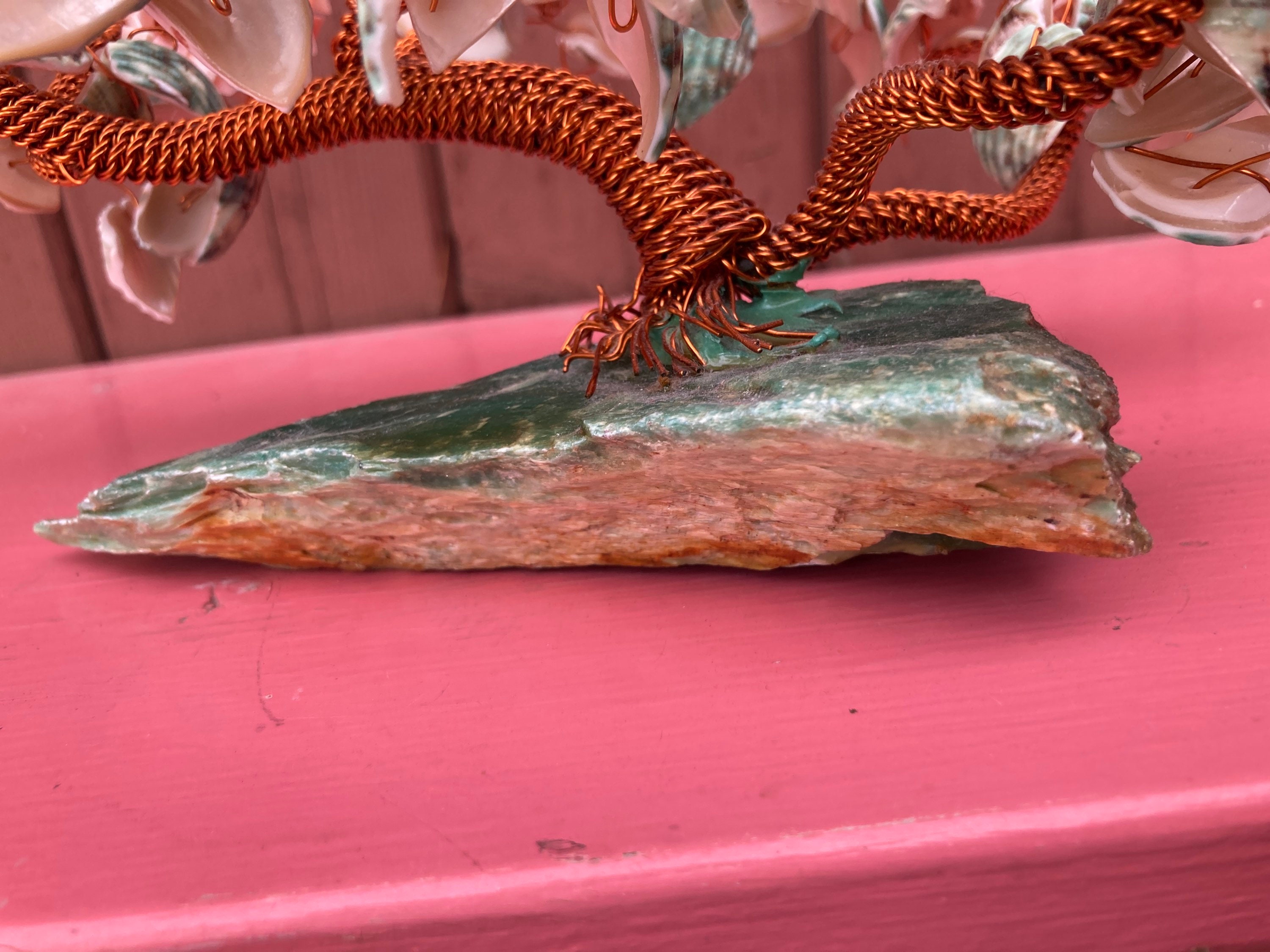 Bonsai TREE SCULPTURE Copper Wire & Shells on a Green Stone - Etsy
