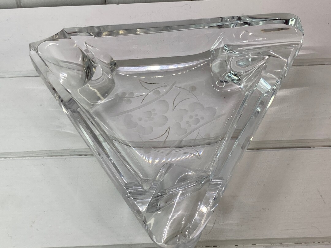 Ashtray, Crystal, Triangle, Etched, Flower, Clear, Boopie, Glass ...