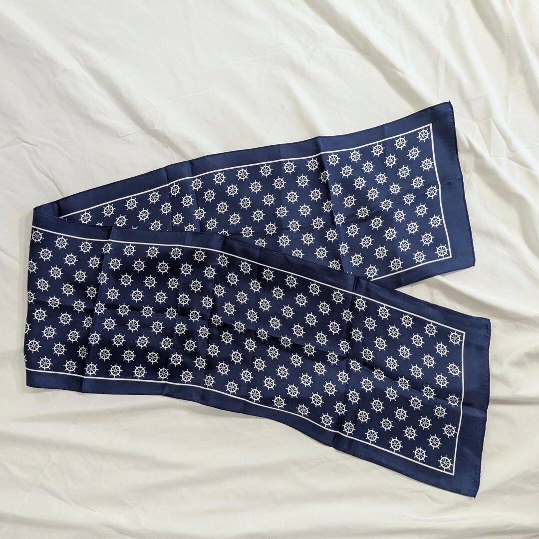 100% Silk Vintage Nautical Navy Neck Scarf 9.75" X 54" - Etsy