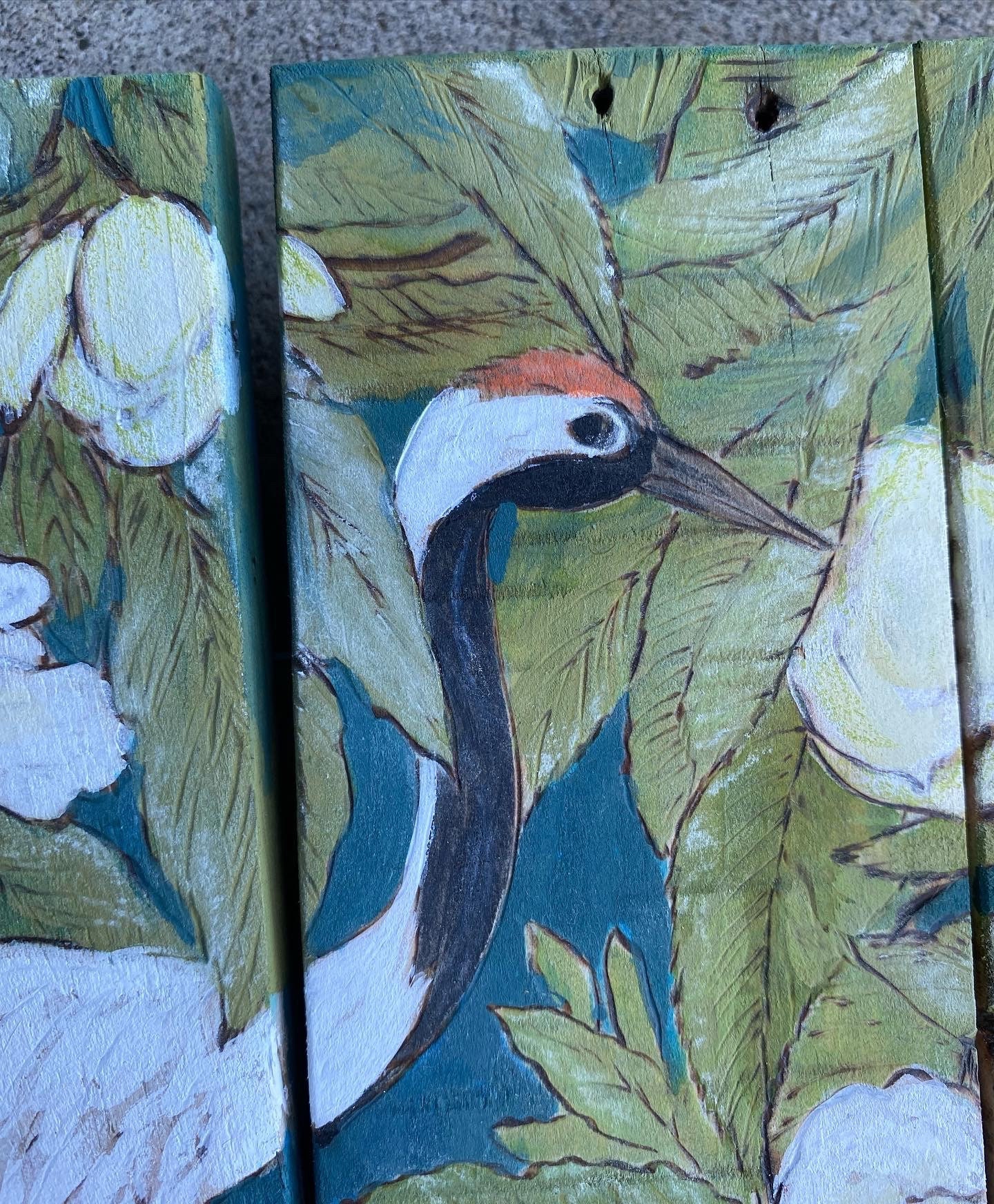 Bird Art Original Art Cranes Koi Fish Art Wood Art - Etsy