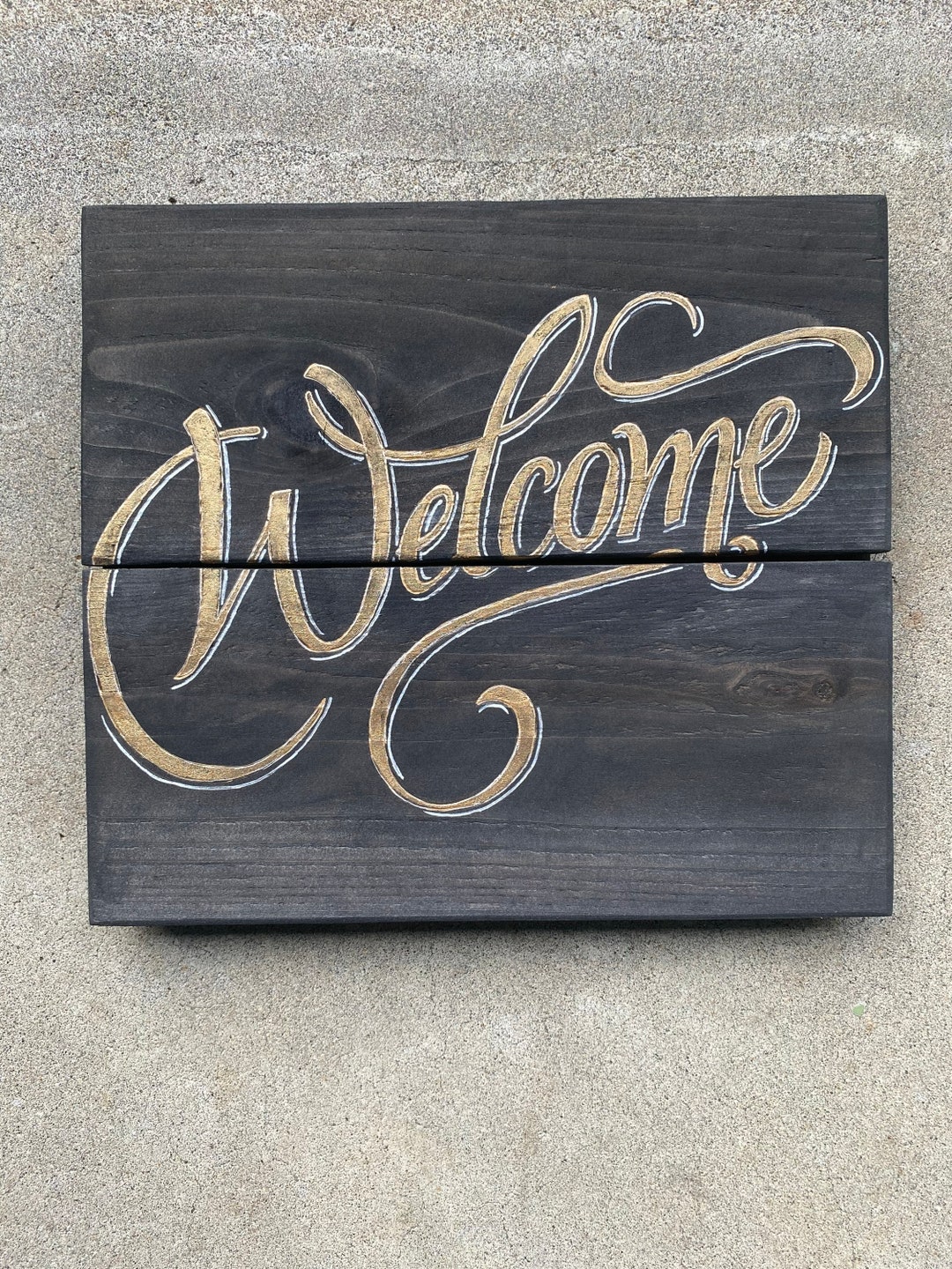 Reclaimed Wood Welcome Sign: Black & Bronze Wood-burned Entryway Art - Etsy