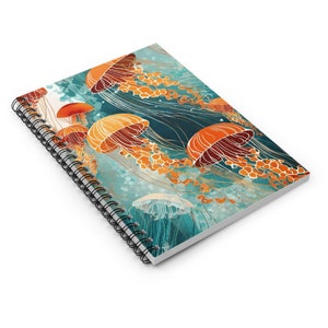 Spiral Notebook, Jellyfish Notebook, Jellyfish Print, Notebook, Ocean ...