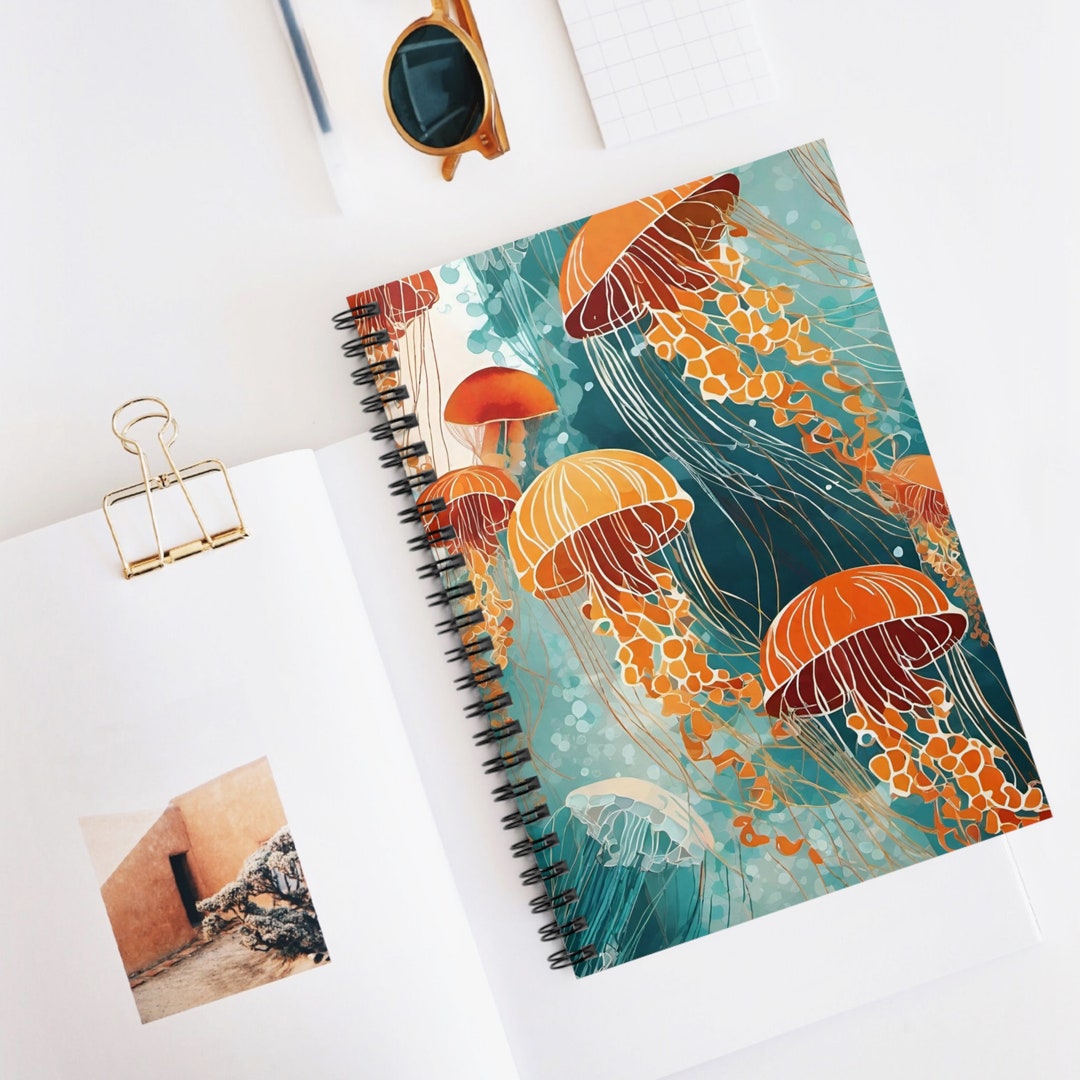 Spiral Notebook, Jellyfish Notebook, Jellyfish Print, Notebook, Ocean ...