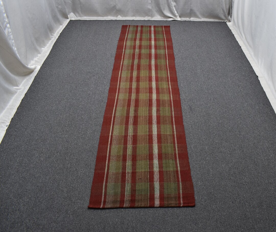 Check Rug Runner 3x10, Swedish Unique Rug, Hooked Rug, Flatweave Rug ...