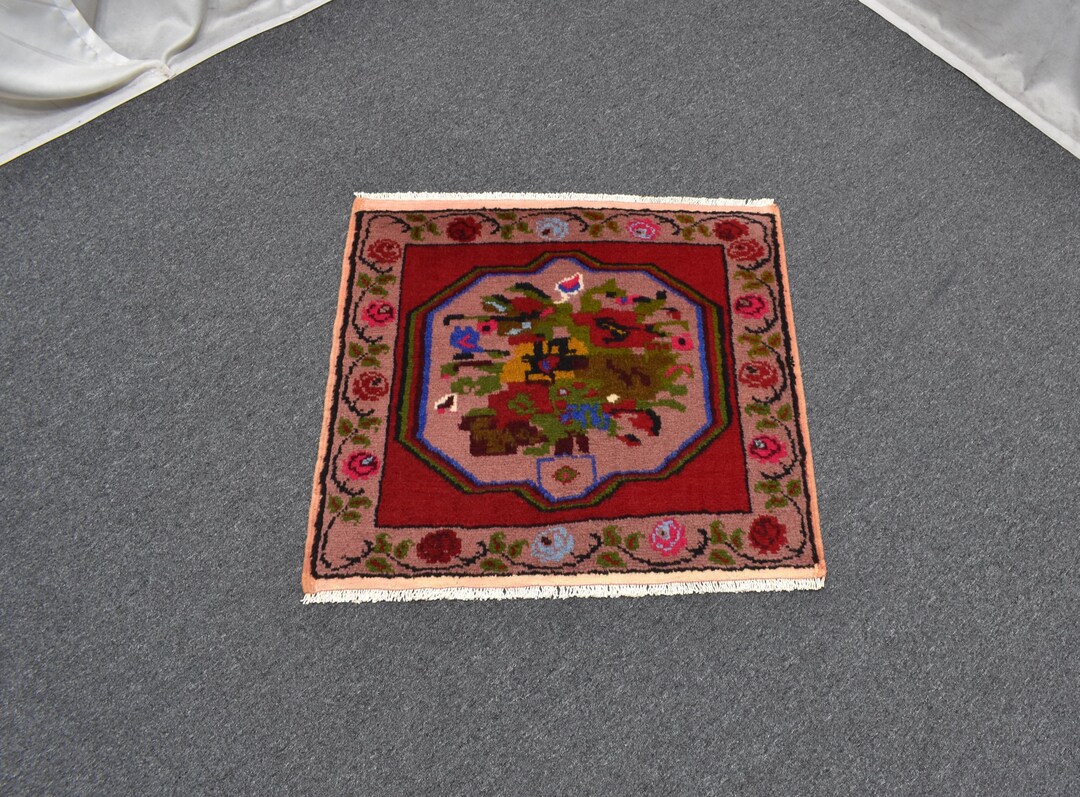 Red BOHO Vintage Rug 3x3, Bokhara Red Floral Runners, Antique Runner ...