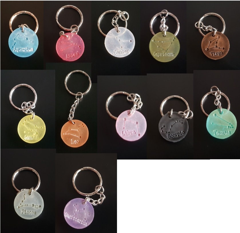 Zodiac Star Sign Pendant Keyrings - Etsy UK
