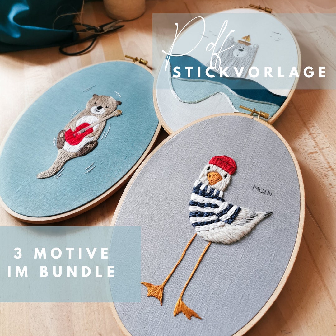 Embroidery Templates Bundle 3 MOTIVES to Embroider Yourself & PDF ...