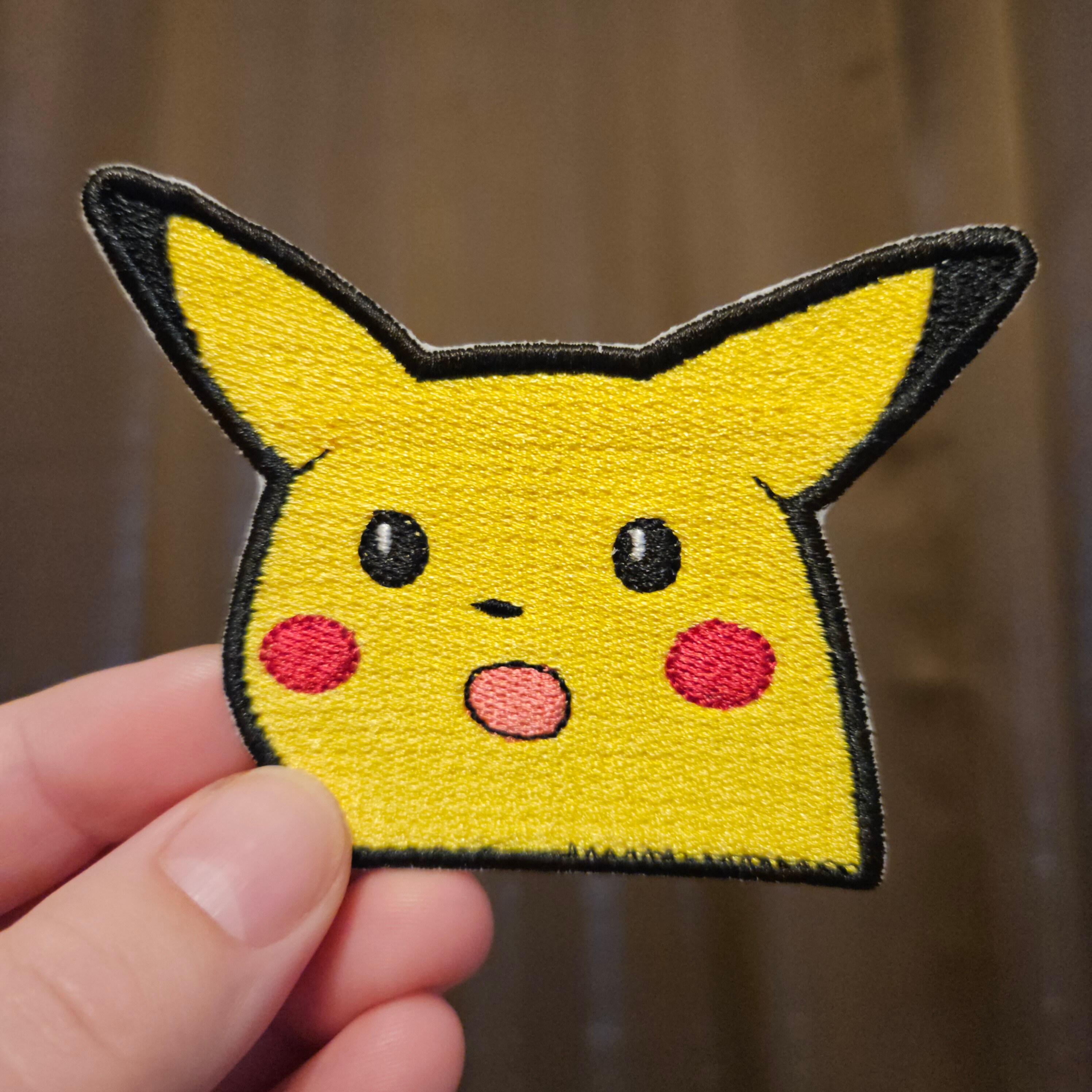 Shocked Pikachu Embroidered Iron on Patch 3.5x2.75 Pika Pokemon Meme ...