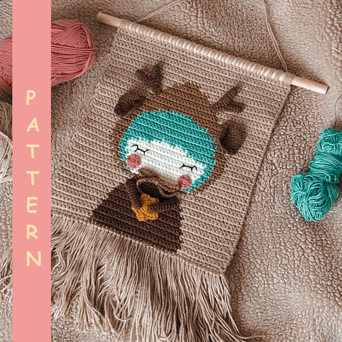 PDF PATTERN Crochet Wall Hanging Decor Cute Deer, Deco Room, Nursery ...