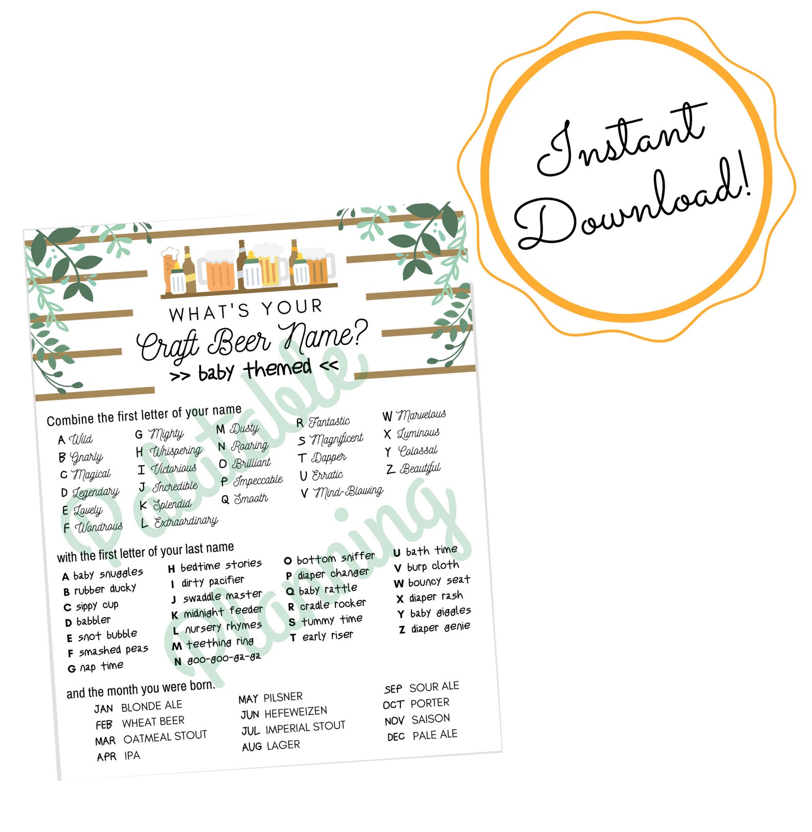 What's Your Baby Themed Craft Beer Name Baby Shower Game - Etsy Canada