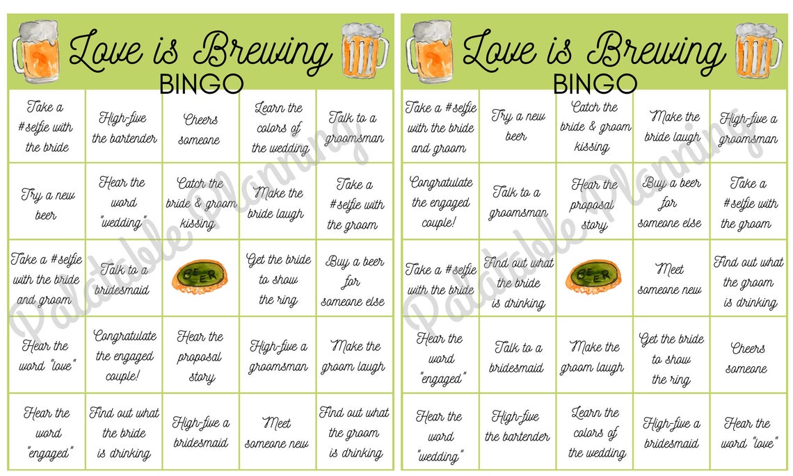Love is Brewing Bingo, Engagement Party Bingo Game, Brewery Game, Beer ...