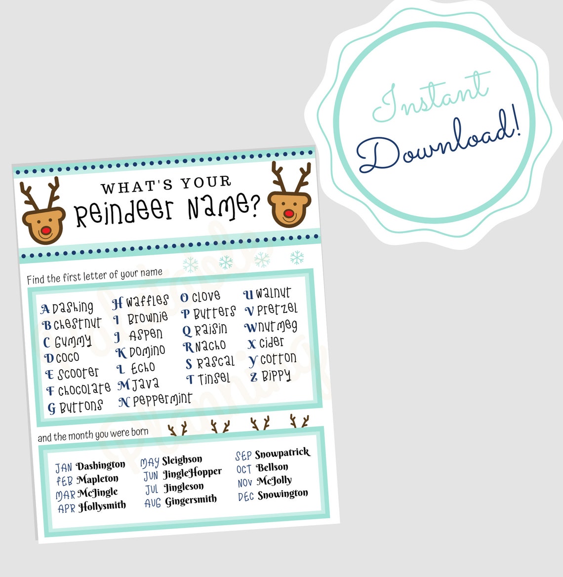 What's Your Reindeer Name? Christmas Game, Party Game, Holiday ...