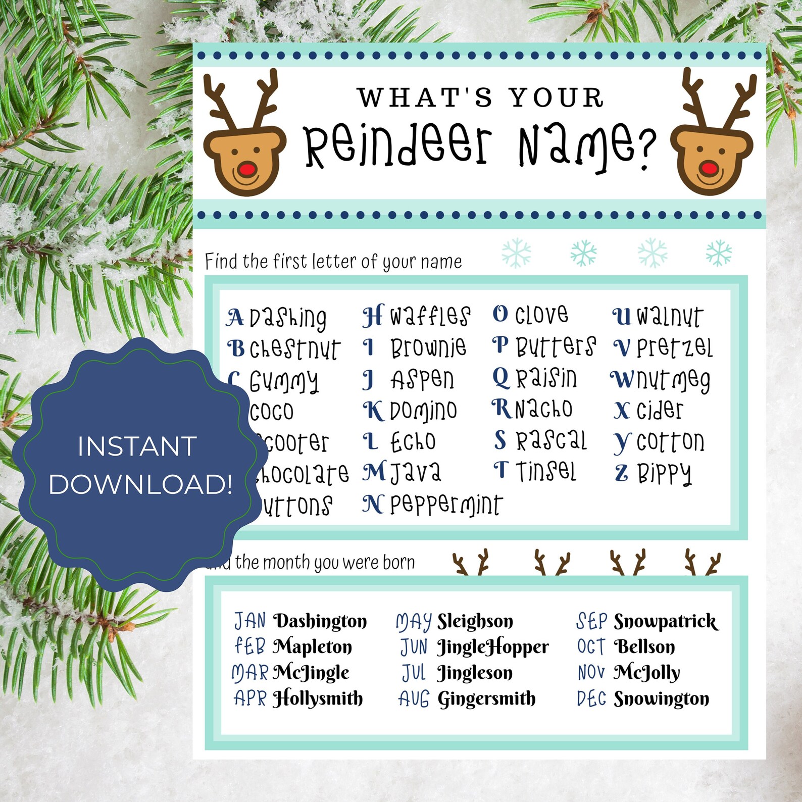What's Your Reindeer Name? Christmas Game, Party Game, Holiday ...