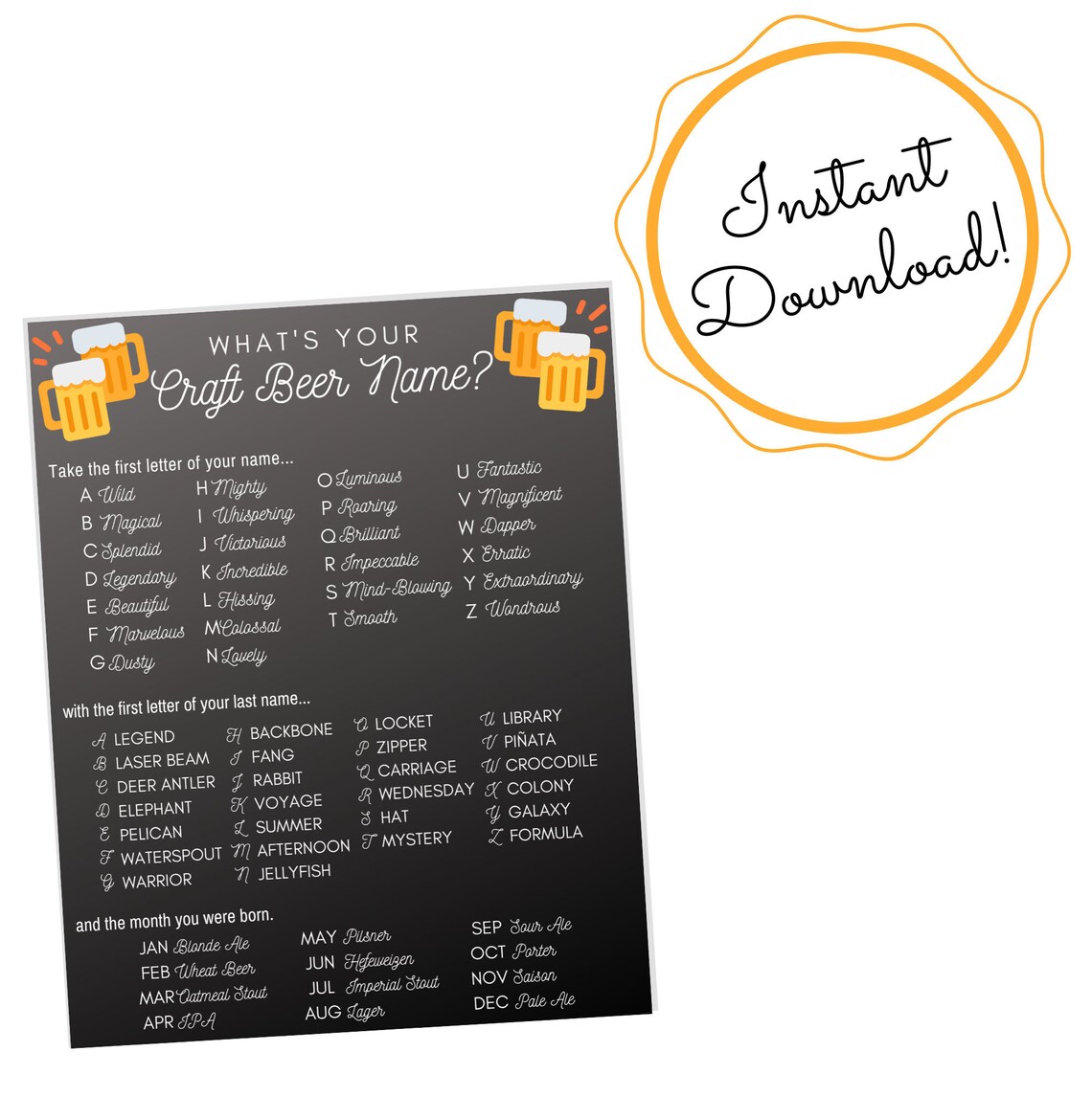 What's Your Craft Beer Name? Party Game, Birthday, Engagement Party ...