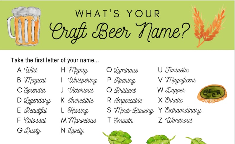 What's Your Craft Beer Name? Party Game, Birthday, Engagement Party ...