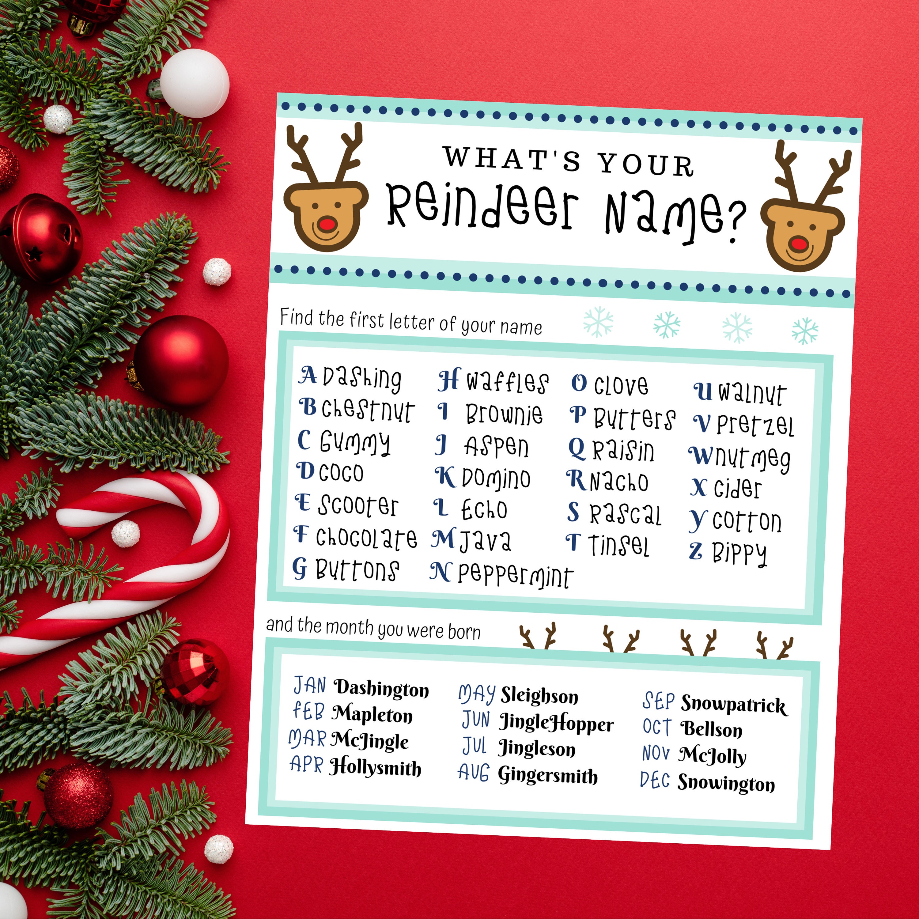 What's Your Reindeer Name Christmas Game, Party Game, Holiday Printable ...