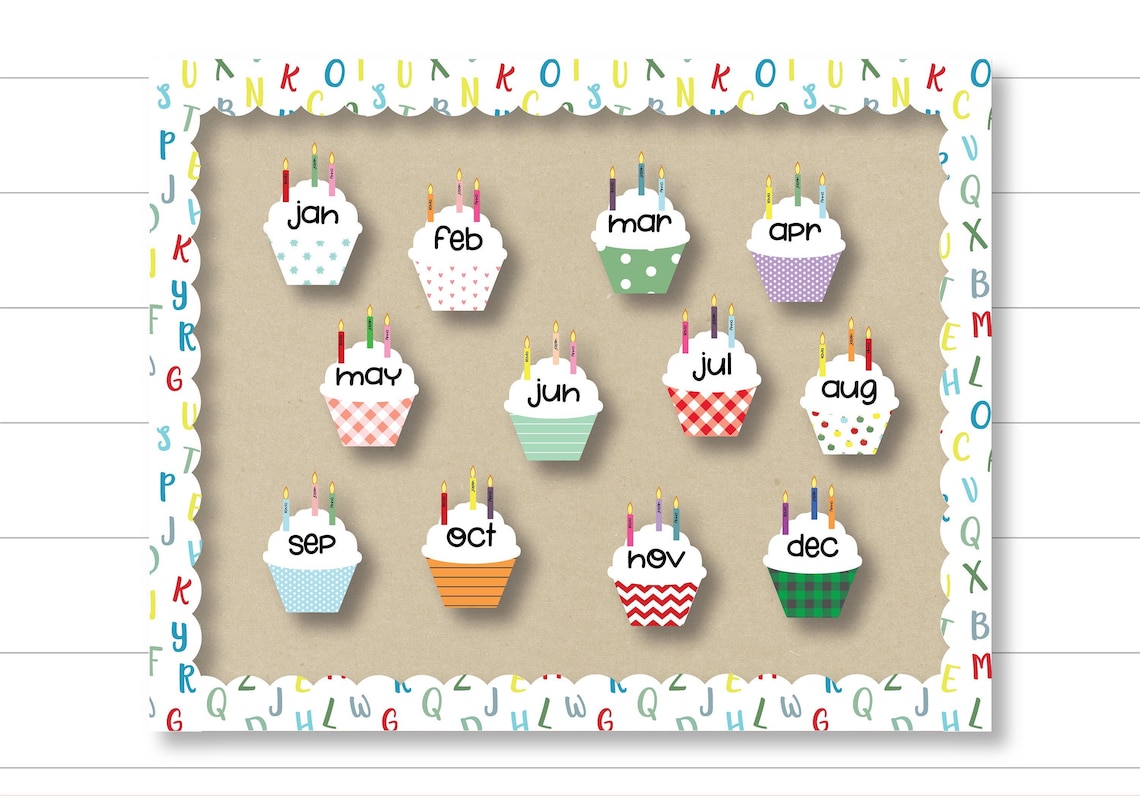 Classroom Birthday Display, Cupcake Birthday Board, Bulletin Board ...