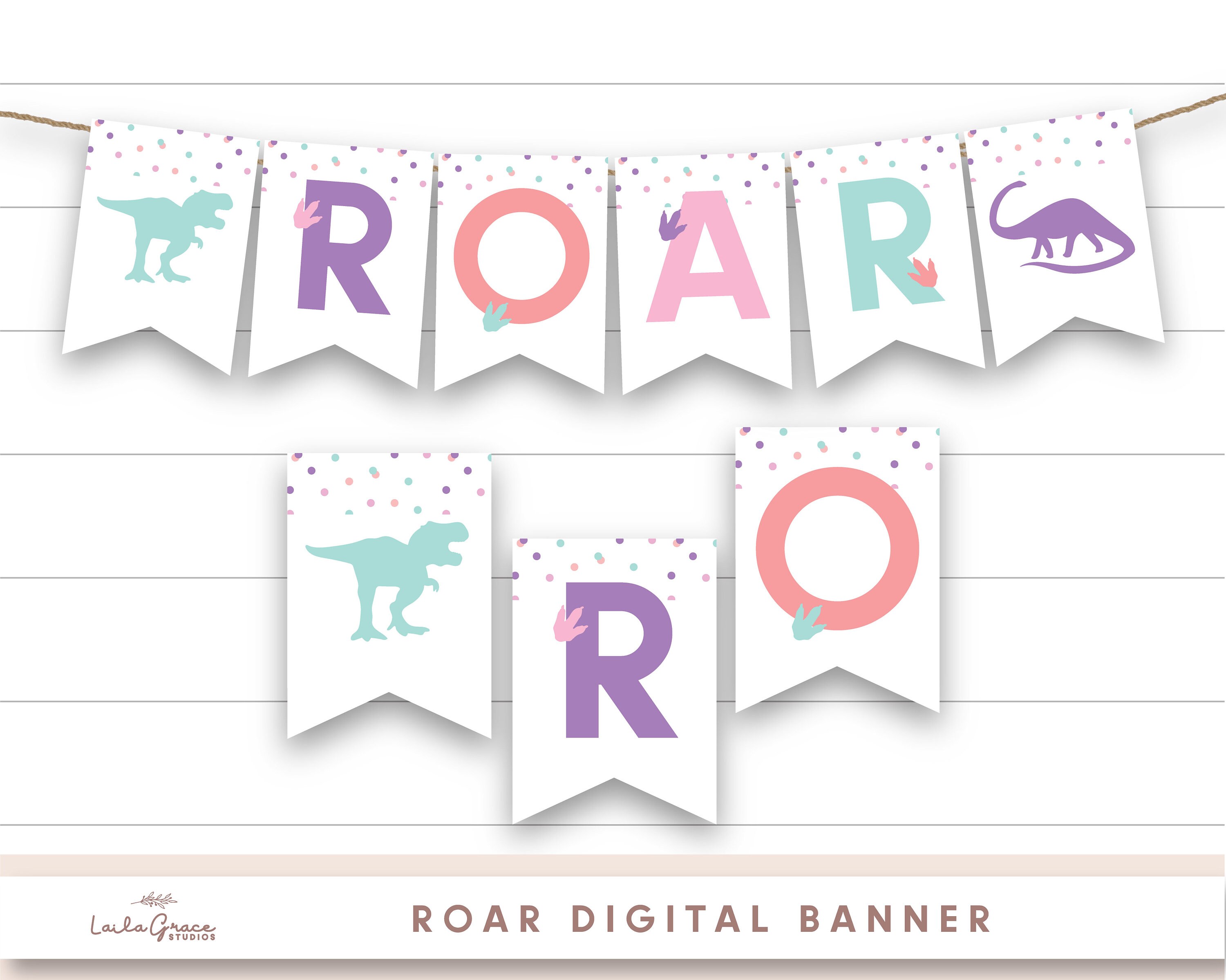 Girl Dinosaur Banner, Roar Banner, Girl Dinosaur Party Decorations ...