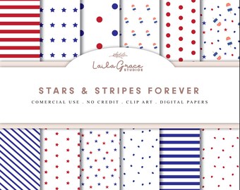 4th of July Paper Stars and Stripes Digital Papers - Etsy