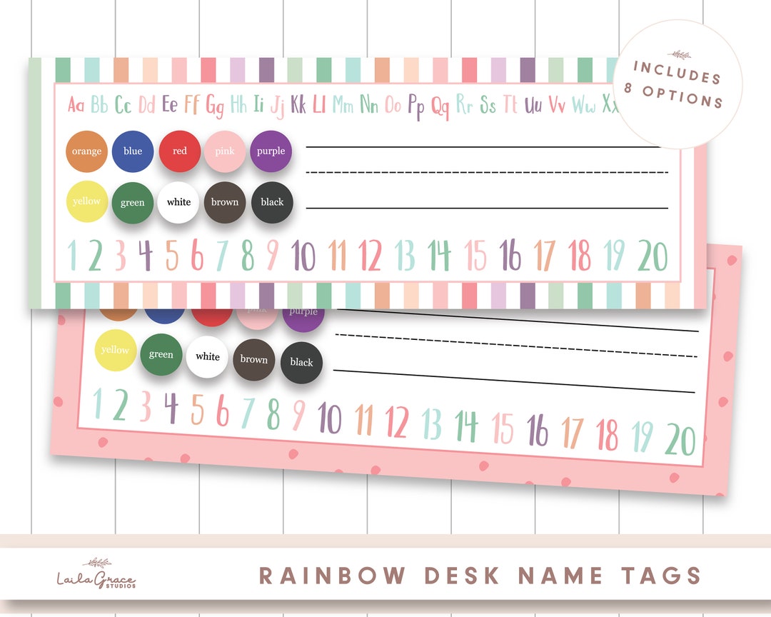 School Desk Name Tags Rainbow, Back to School Supplies, Pastel Kids ...
