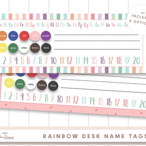 School Desk Name Tags Rainbow, Back to School Supplies, Pastel Kids ...