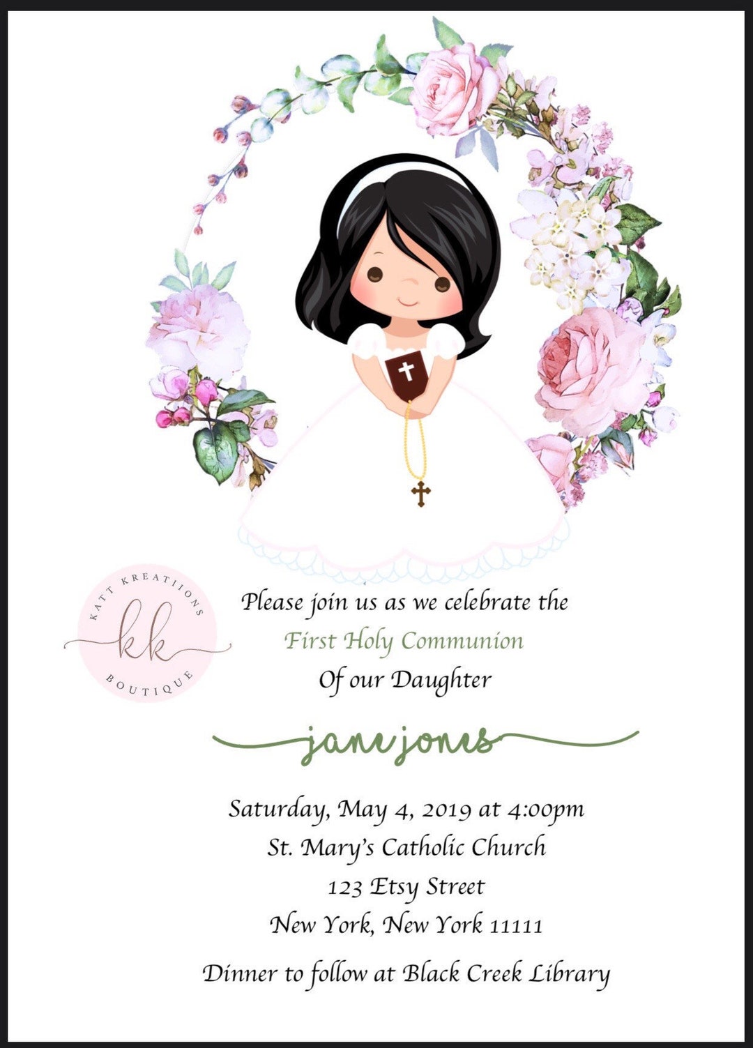 First Communion Invitation, Girl First Communion Invitation,communion ...