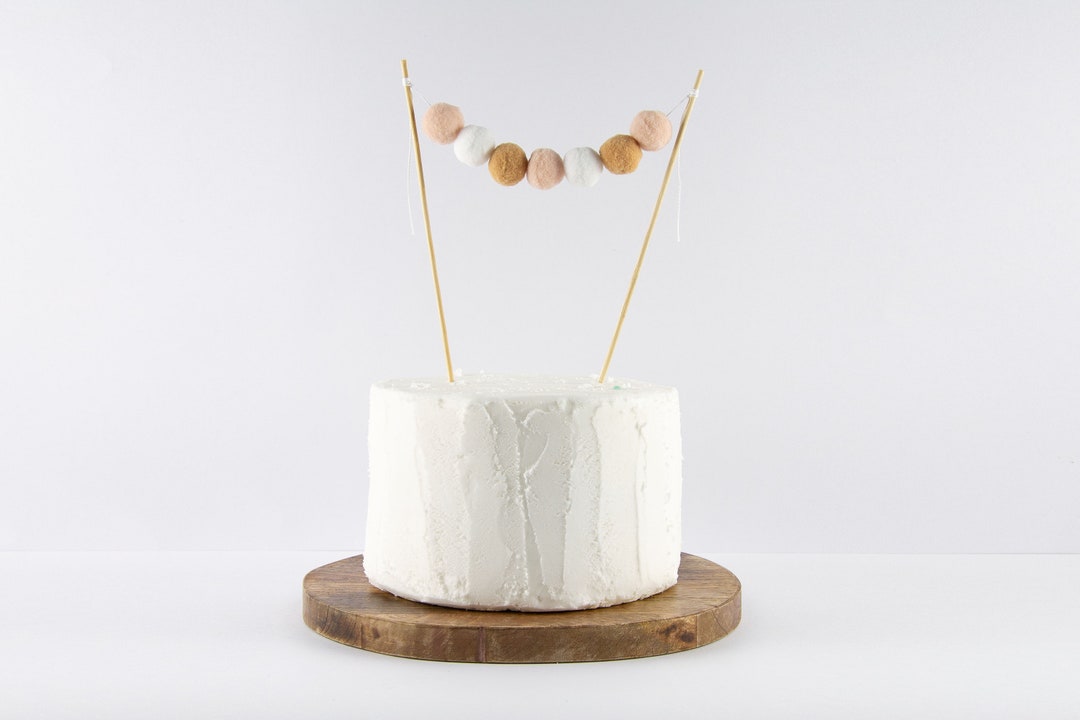 Pom Pom Beige Garland Cake Topper for Birthday Party, Baby Shower ...