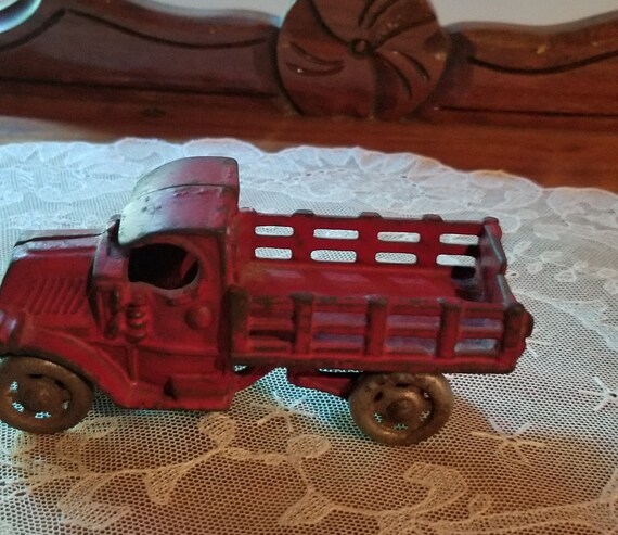 Antique Cast Iron Red Truck - Etsy