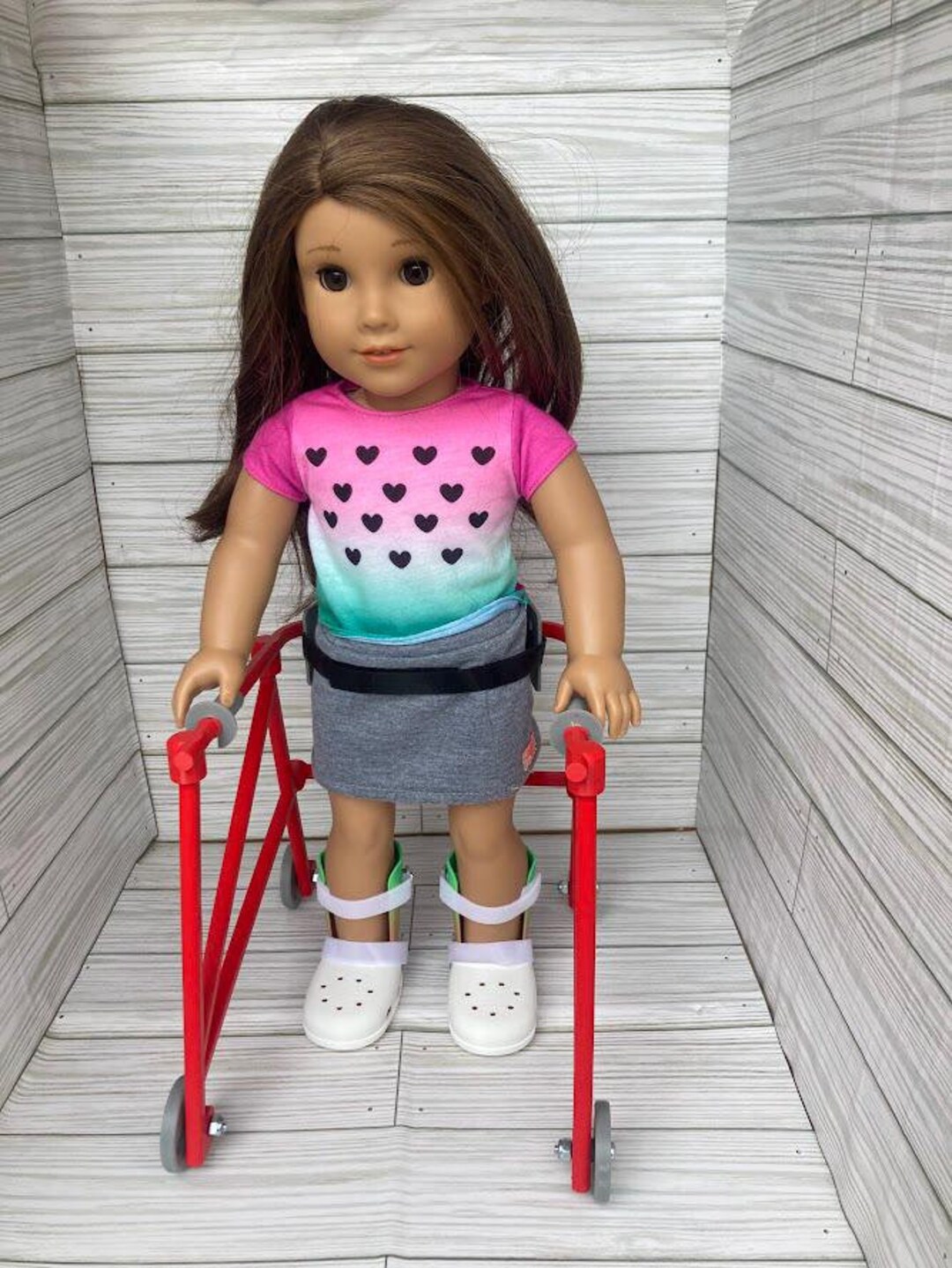Red 18-inch Doll Walker, Doll Gait Trainer, Doll Disability Walker ...