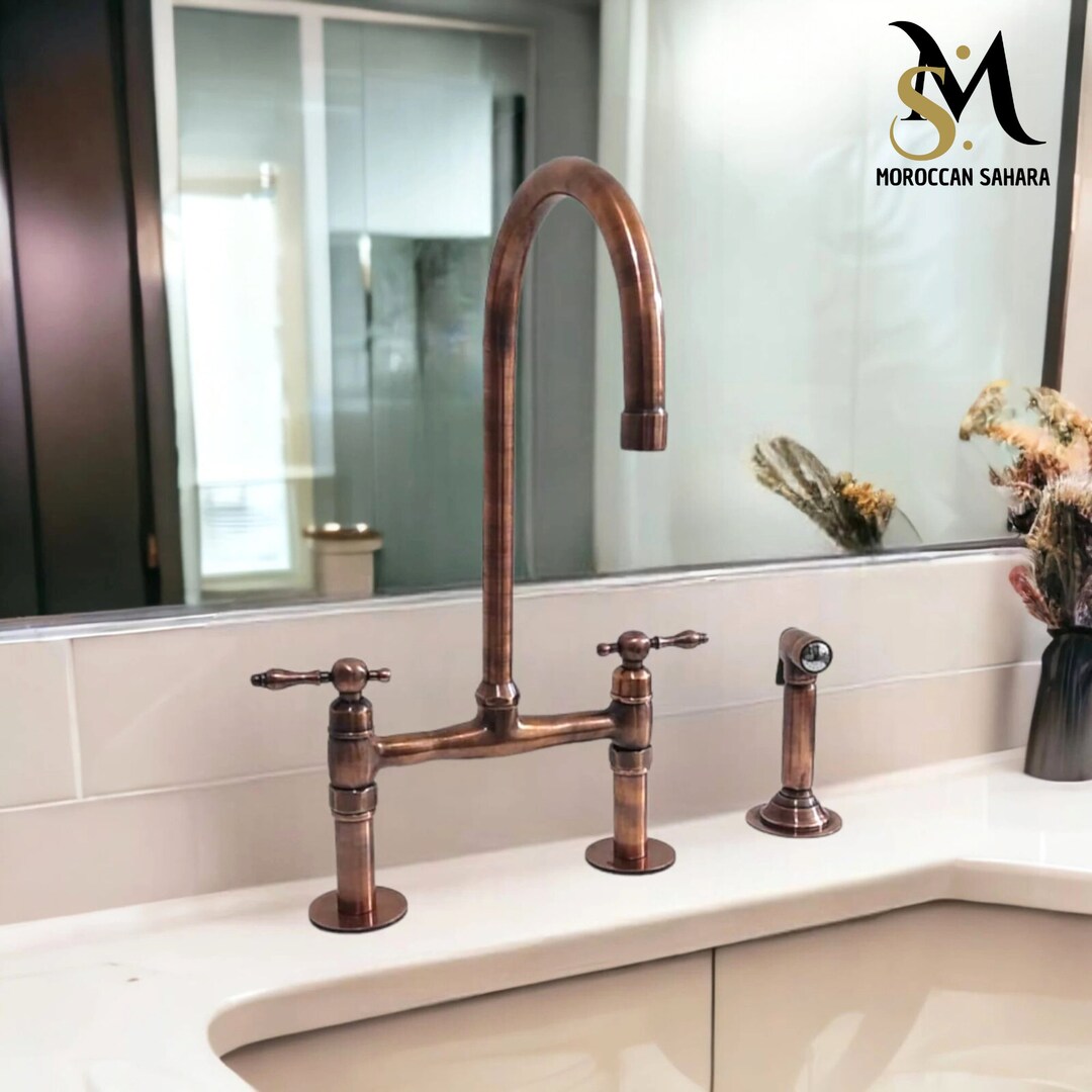 Vintage Style Copper Bridge Kitchen Faucet: Solid Brass, 2-hole - Etsy