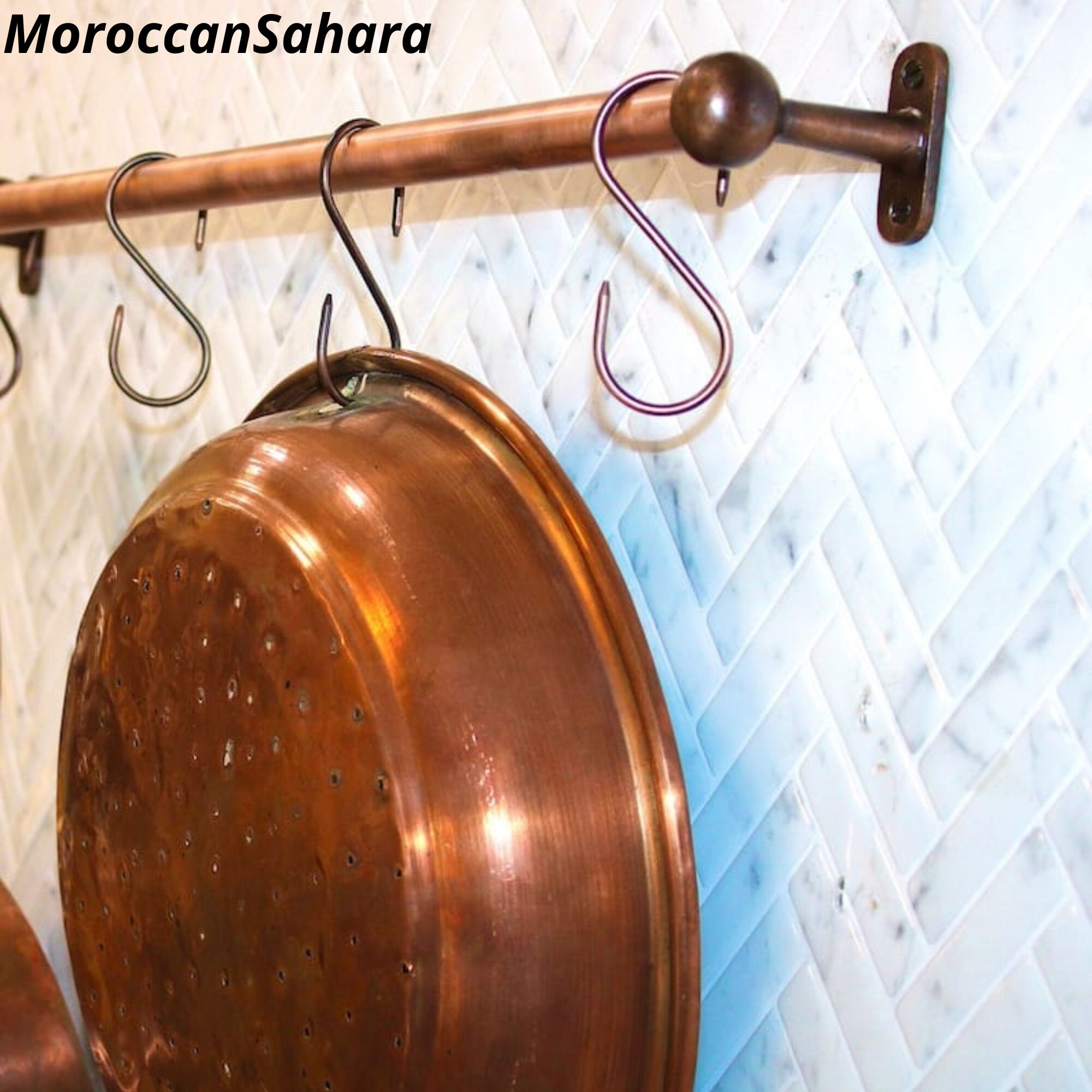 Copper Pot Rack Wall Mount for Kitchen With s Hooks Brass Pot Rack ...