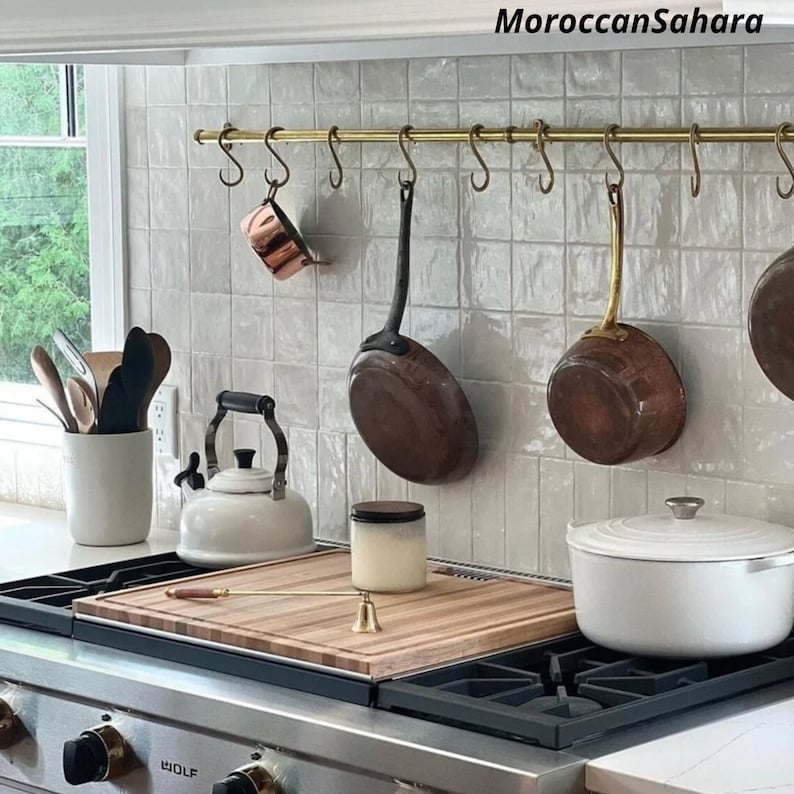 Unlacquered Brass Wall Mounted Pot Rack Rustic , Solid Brass Hanging ...