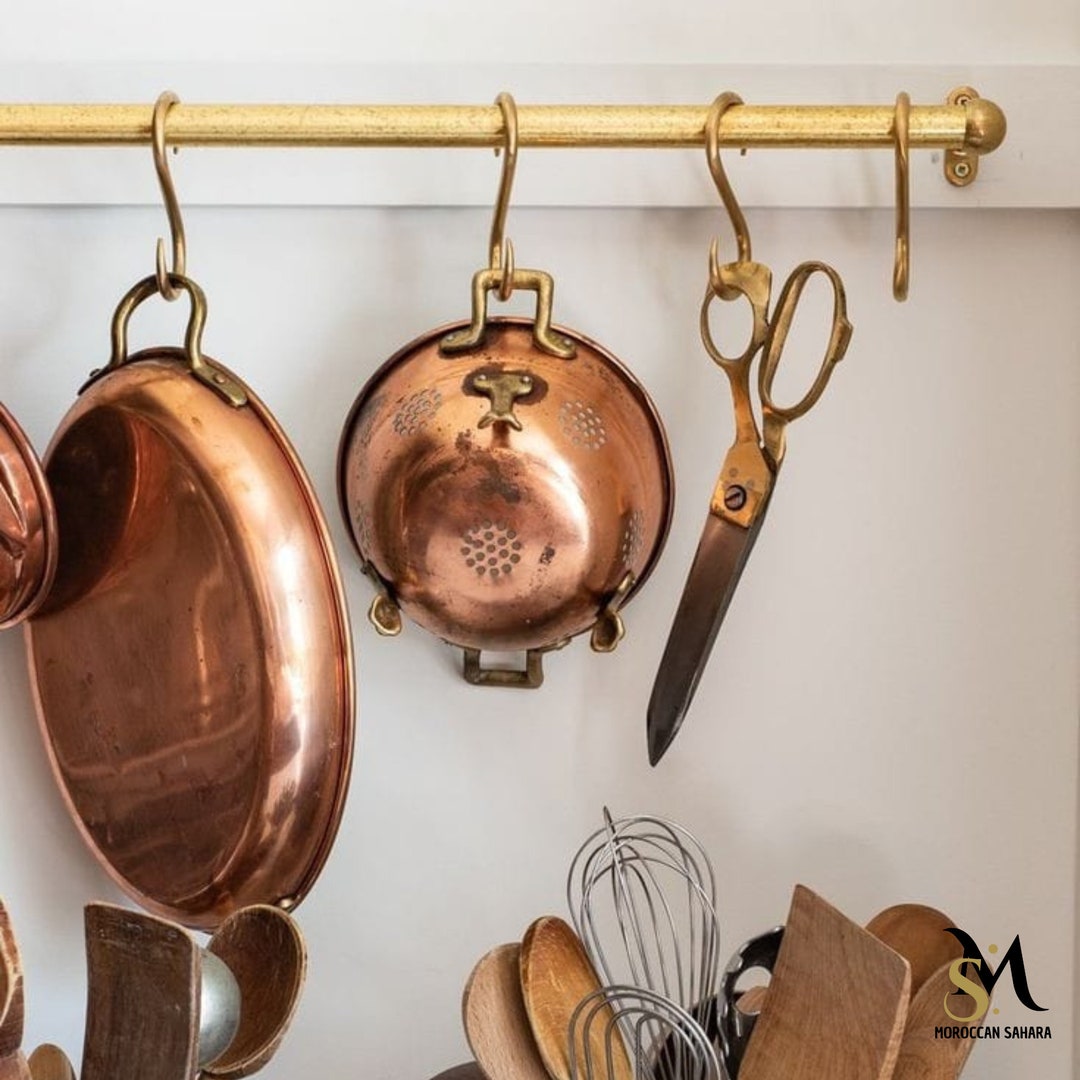 Unlacquered Solid Brass Hanging Pot and Pan , Kitchen Rack Organizer ...