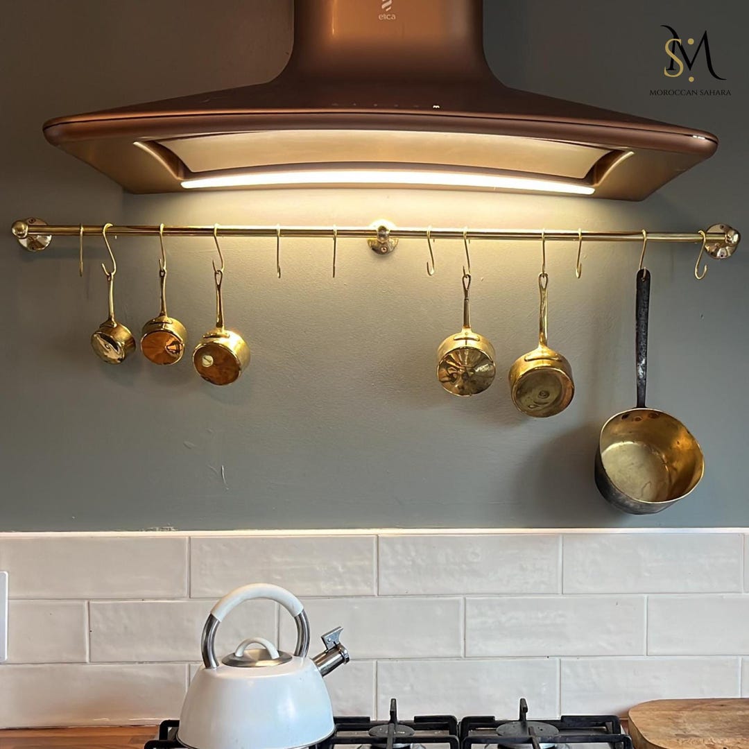 Unlacquered Solid Brass Hanging Pot and Pan , Kitchen Rack Organizer ...