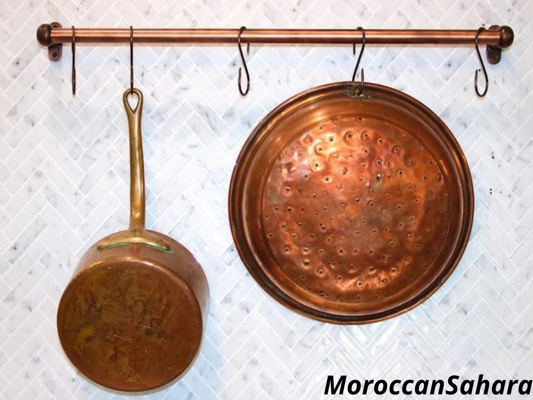 Copper Pot Rack Wall Mount for Kitchen With "s" Hooks - Brass Pot Rack ...
