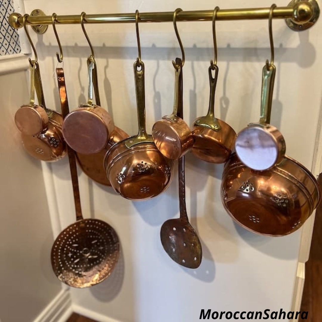 Unlacquered Brass Wall Mounted Pot Rack Rustic , Solid Brass Hanging ...