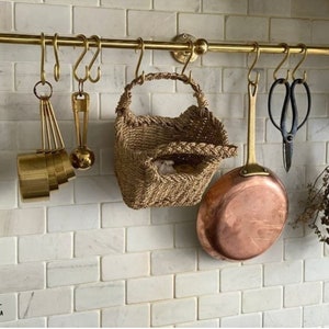 Unlacquered Solid Brass Hanging Pot and Pan , Kitchen Rack Organizer ...