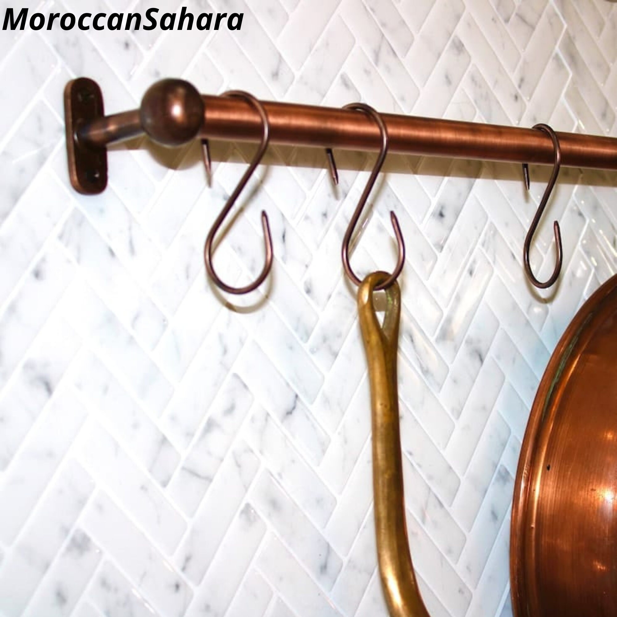 Copper Pot Rack Wall Mount for Kitchen With s Hooks Brass Pot Rack ...
