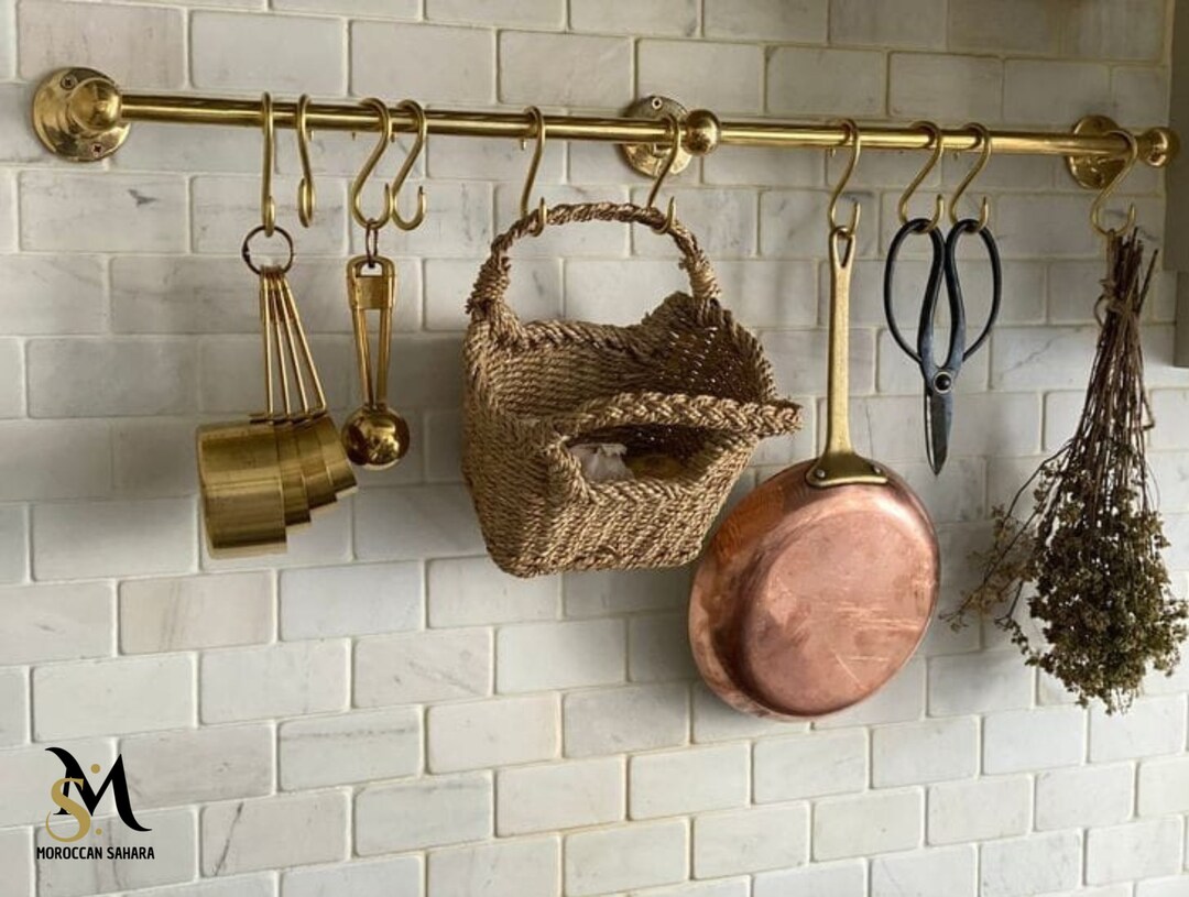 Unlacquered Solid Brass Hanging Pot and Pan , Kitchen Rack Organizer ...