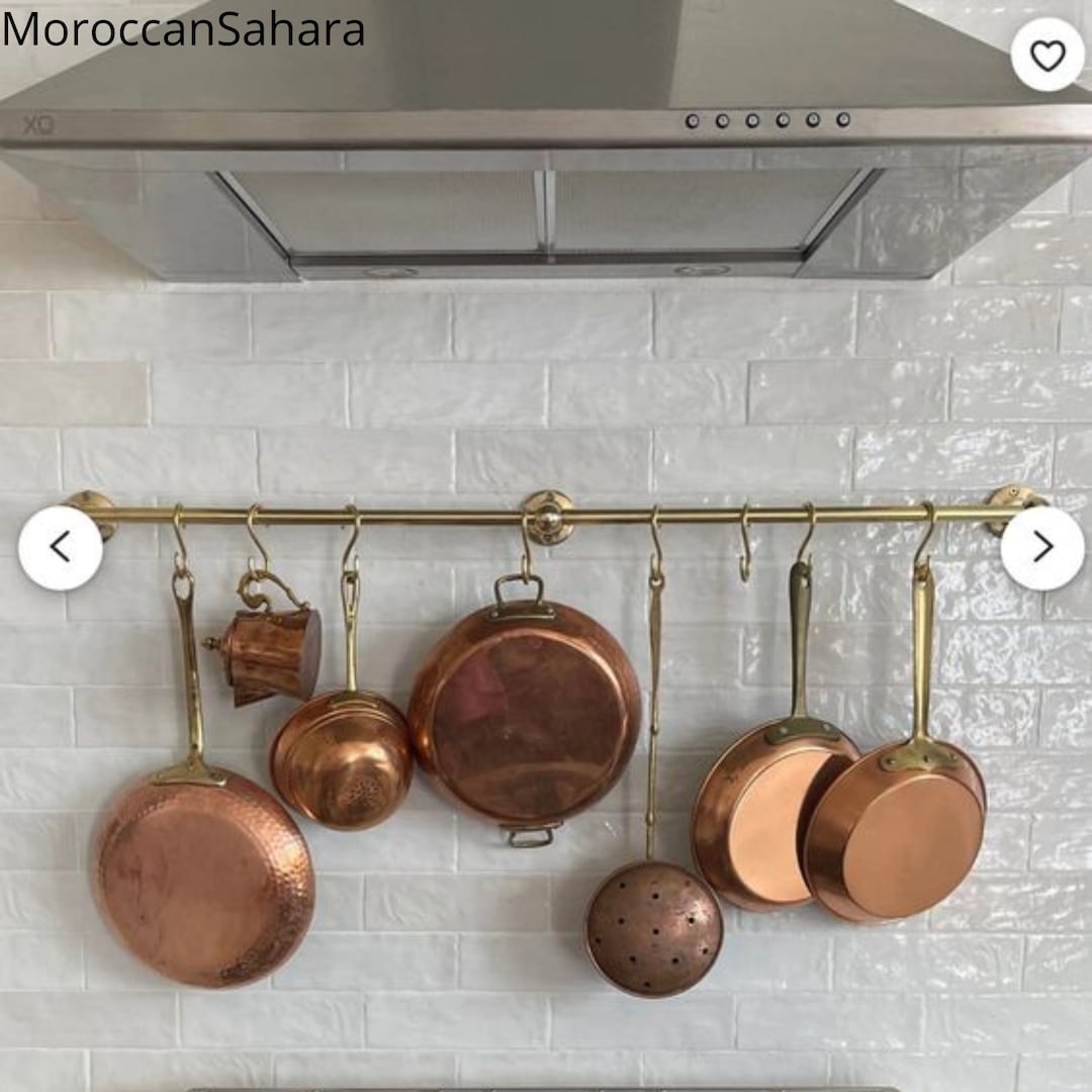 Unlacquered Brass Pot Rail With "s' Hooks, Antique Style Unlacquered ...