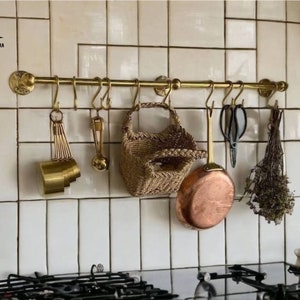 Unlacquered Brass Hanging Pot Rack: Kitchen Organizer With Hooks - Etsy