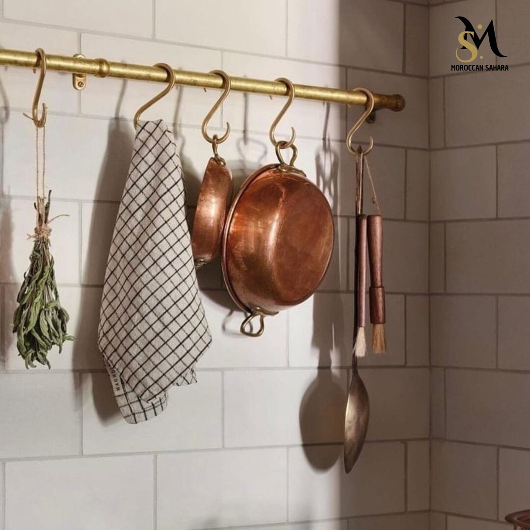 Unlacquered Solid Brass Hanging Pot and Pan , Kitchen Rack Organizer ...