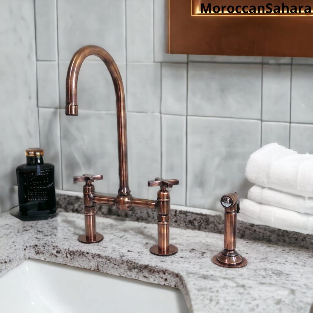 Vintage Charm Solid Brass Copper Kitchen Bridge Faucet,copper Bridge ...