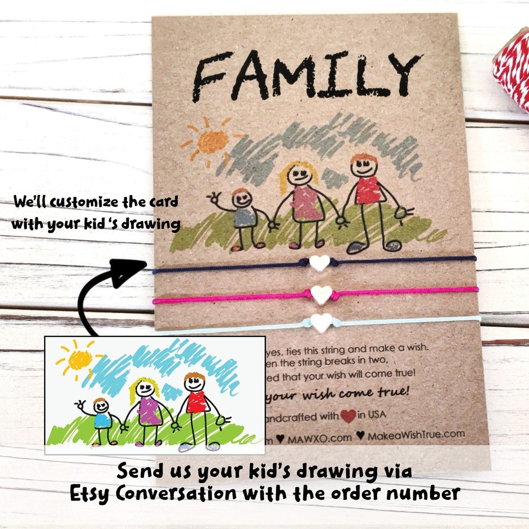 Family Portrait From Kids Drawing Wish Bracelet Family Drawing ...